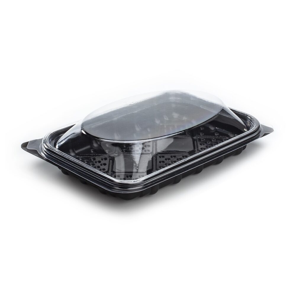 Bandeja rectangular base negra con tapa cristal PET | SEINE